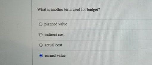 Solved What is another term used for budget? planned value | Chegg.com