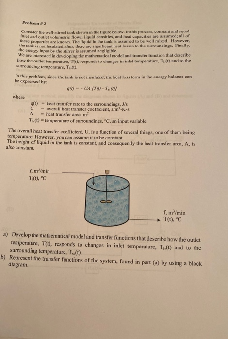 Solved Problem #2 Consider the well-stirred tank shown in | Chegg.com