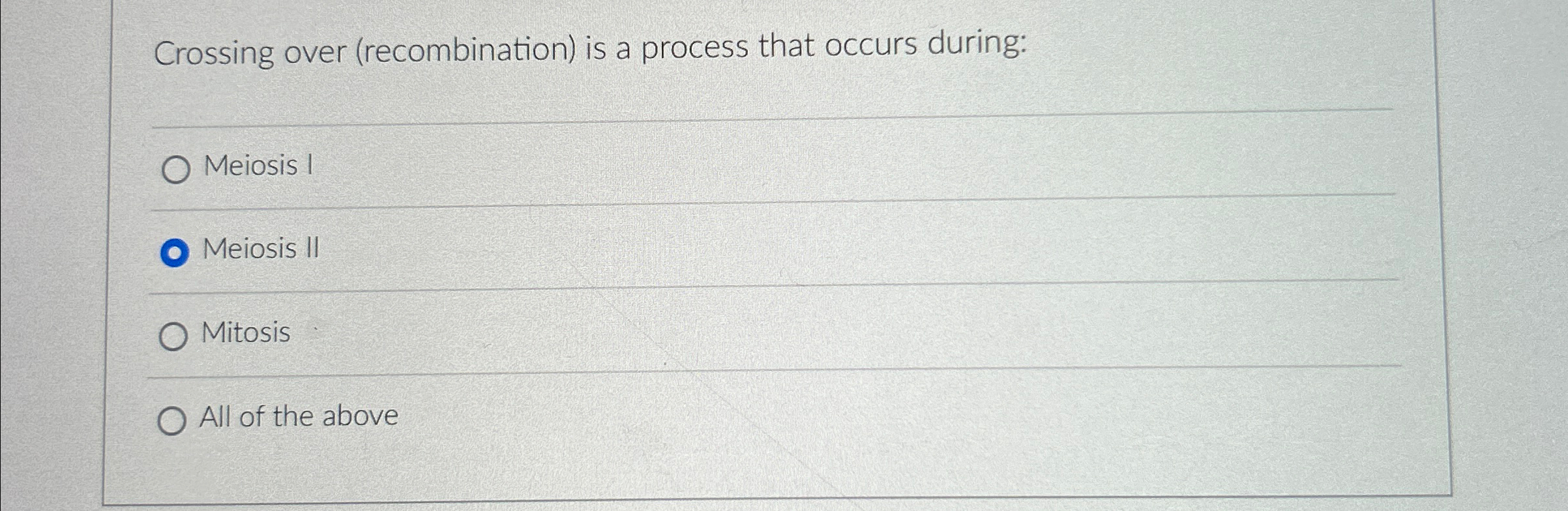 Solved Crossing over (recombination) ﻿is a process that | Chegg.com