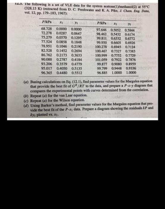 Solved 12.5. The following is a set of VLE data for the | Chegg.com