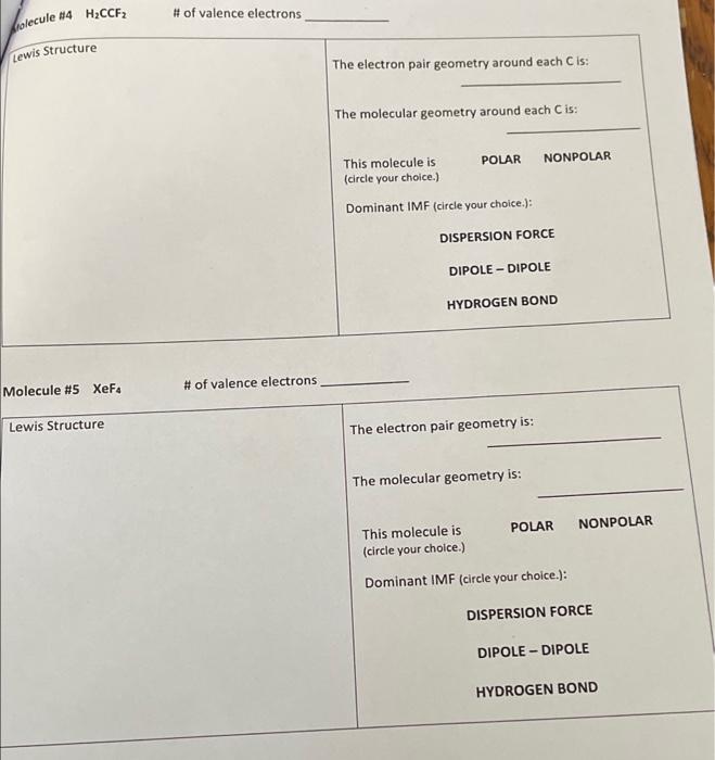 Solved # of valence electrons Lolecule #4 H2CCF2 Lewis | Chegg.com