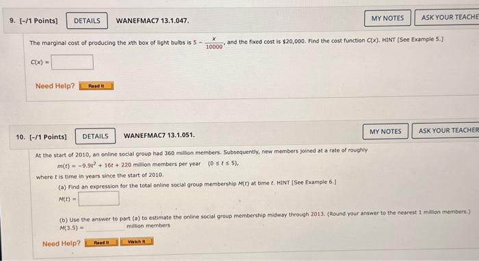 Solved WANEFMAC7 13.1.047. The marginal cost of producing | Chegg.com