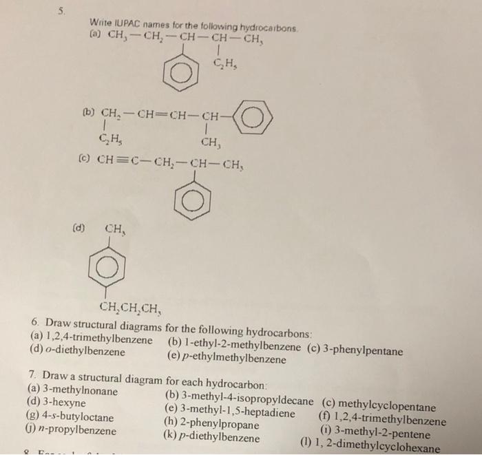 Solved 5. Write IUPAC names for the following hydrocarbons | Chegg.com