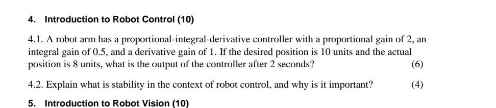 Solved 4. Introduction to Robot Control (10) 4.1. A robot | Chegg.com