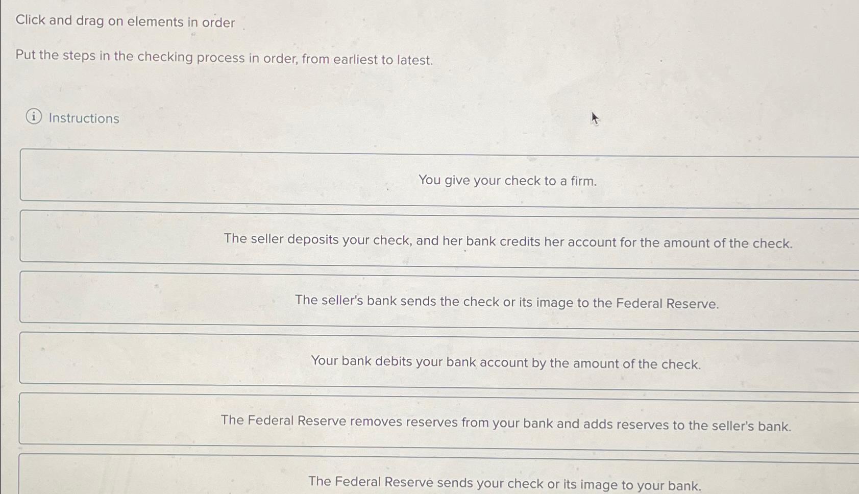 Solved Click and drag on elements in orderPut the steps in | Chegg.com