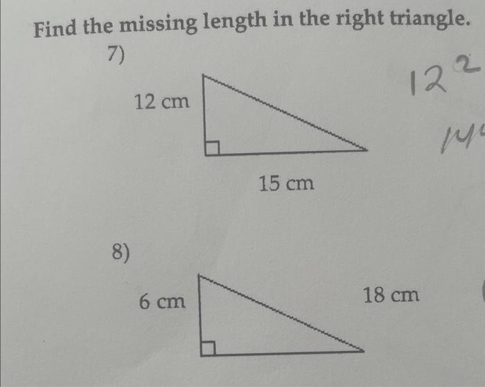 Solved Find the missing length in the right triangle. 122 | Chegg.com