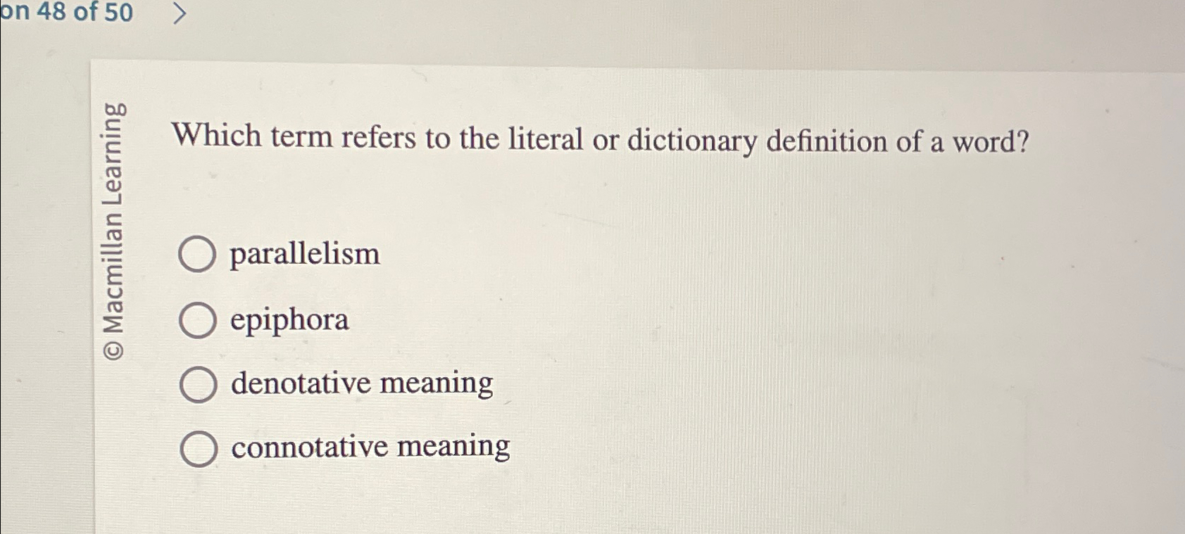 Solved on 48 ﻿of 50Which term refers to the literal or | Chegg.com