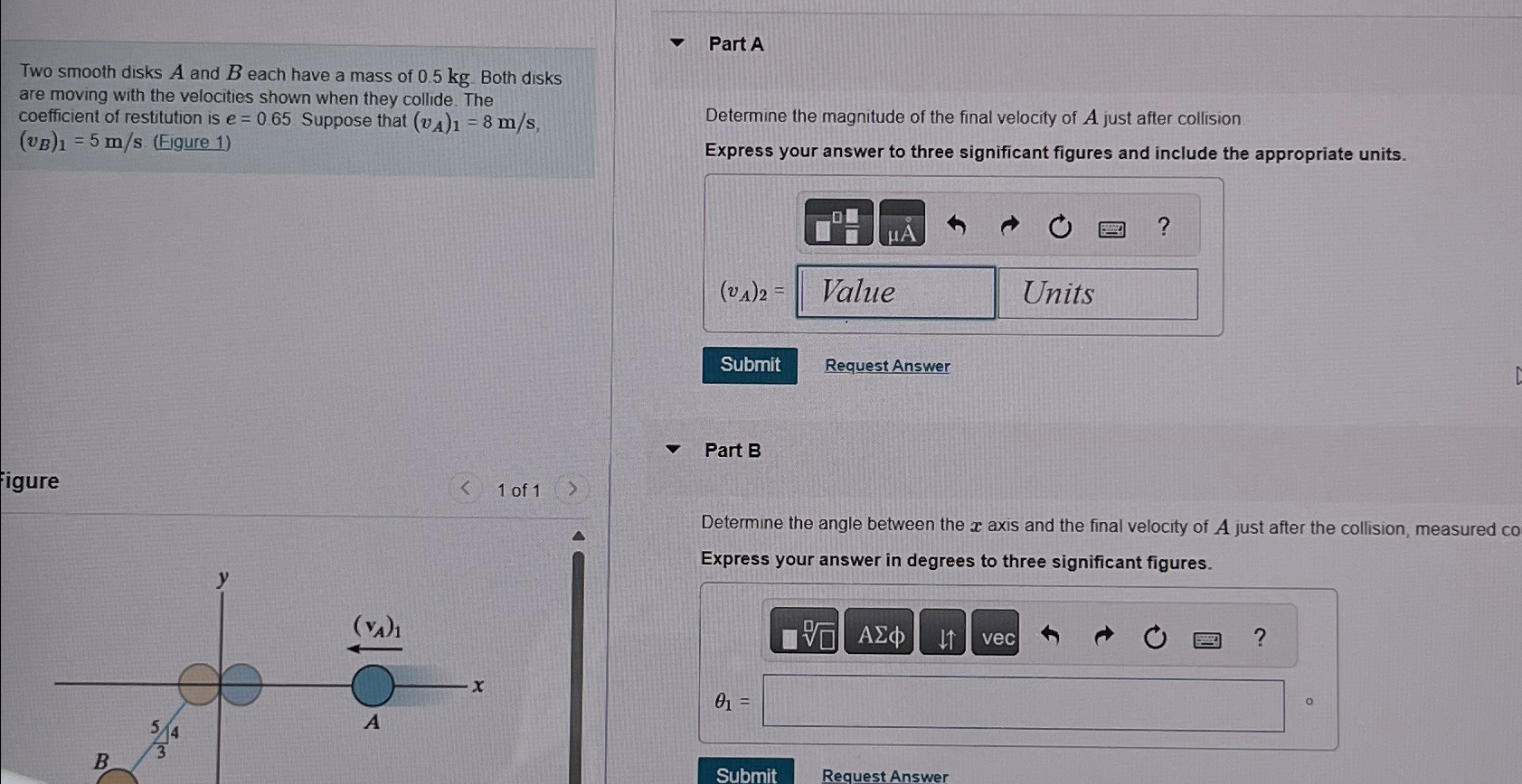 Solved Two smooth disks A and B ﻿each have a mass of 0.5kg. | Chegg.com
