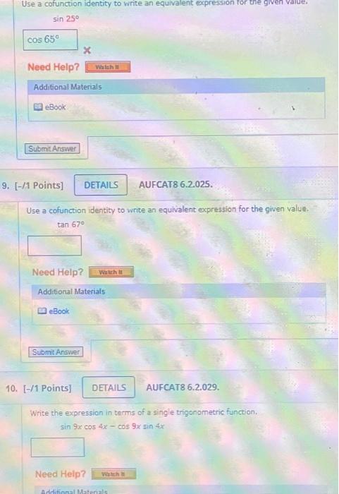 Solved Use a cofunction identity to write an equivalent | Chegg.com