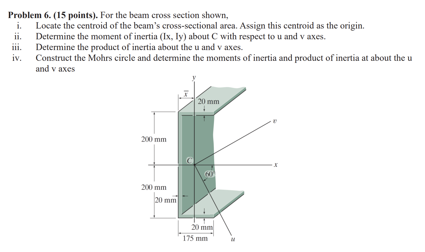 Solved Problem 6. (15 ﻿points). ﻿For the beam cross section | Chegg.com