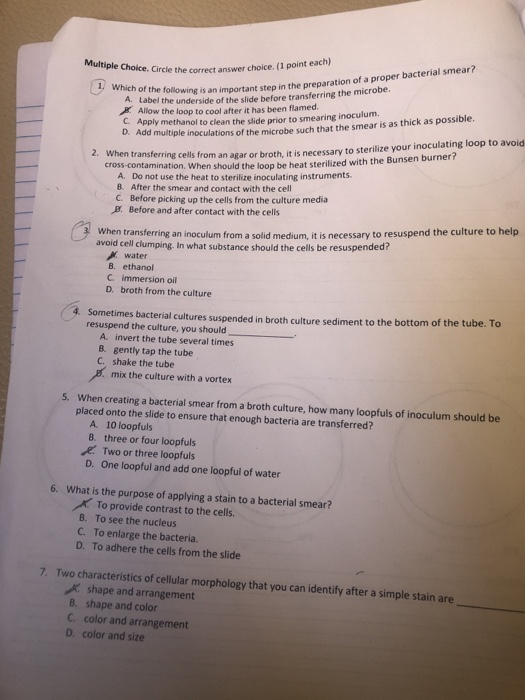 Multiple Choice Circle The Correct Answer 