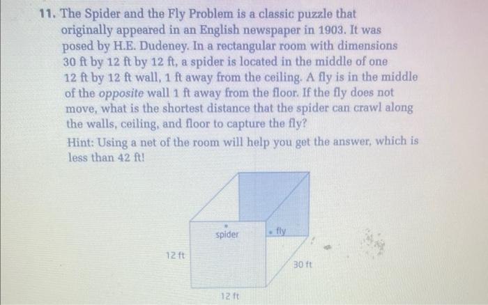 Solved 11. The Spider and the Fly Problem is a classic | Chegg.com