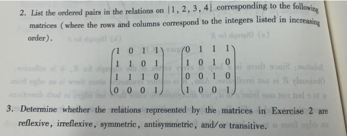 Solved 2. List the ordered pairs in the relations on | Chegg.com