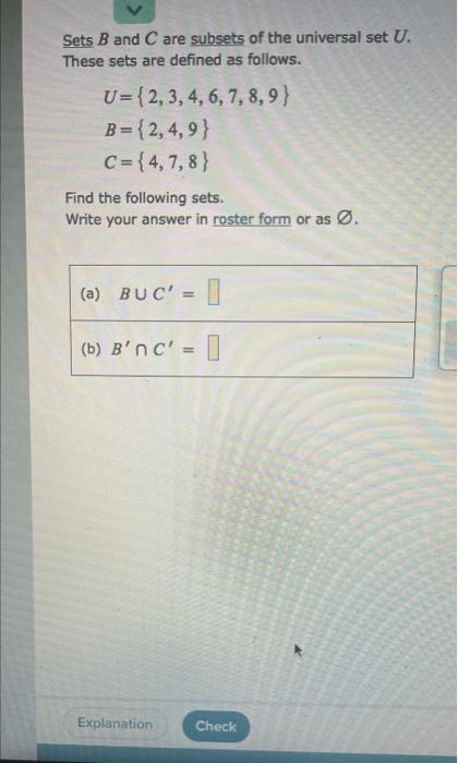 Solved Sets B and C are subsets of the universal set U. | Chegg.com