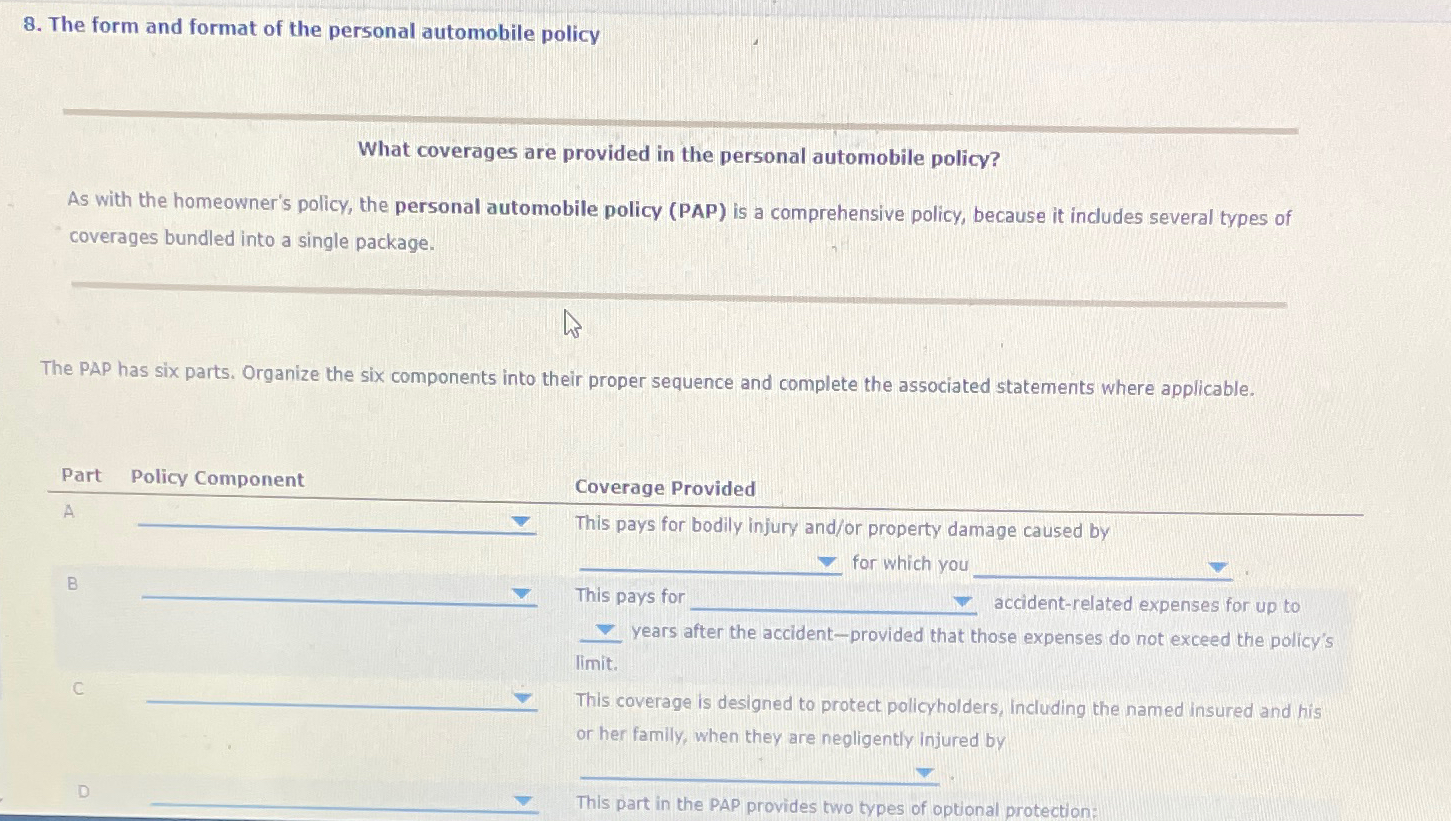 Solved The form and format of the personal automobile | Chegg.com