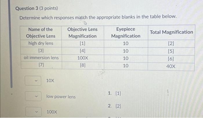 Question 3 (3 points) Determine which responses match | Chegg.com