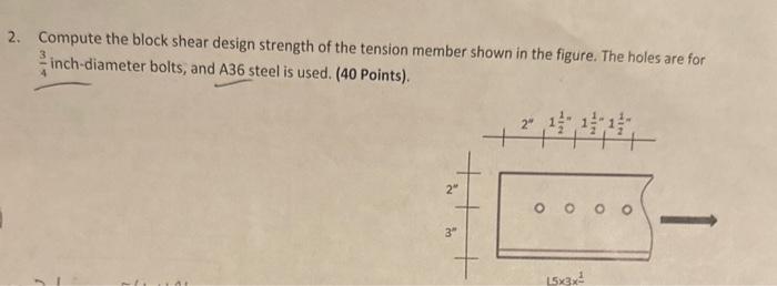 Solved 2. Compute the block shear design strength of the | Chegg.com