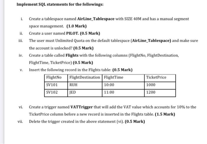 Solved Implement Sql Statements For The Followings I 9029