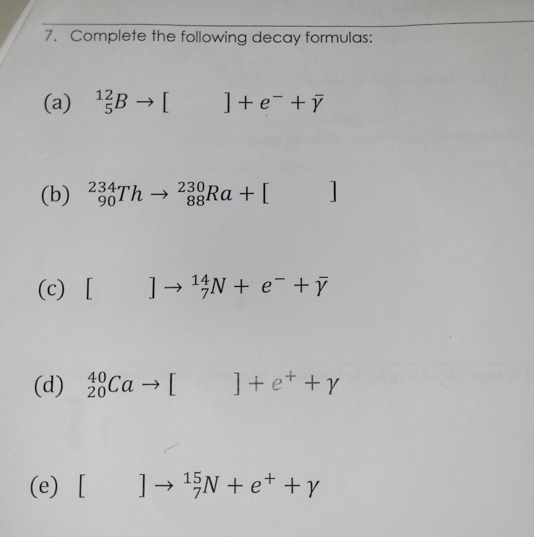 Solved Complete the following decay | Chegg.com