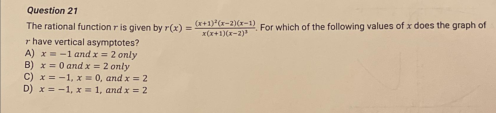 Solved Question 21The rational function r ﻿is given by | Chegg.com