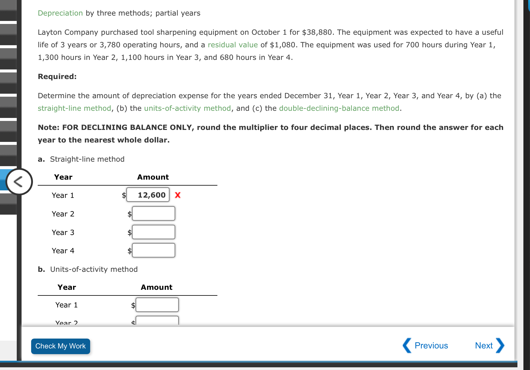 Solved Depreciation by three methods; partial yearsLayton | Chegg.com