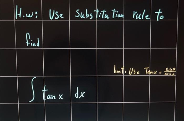 Solved H.w: Use Substitution rule to find ∫tanxdx | Chegg.com