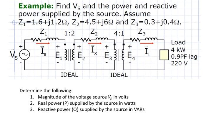 Solved Example: Find VS and the power and reactive power | Chegg.com