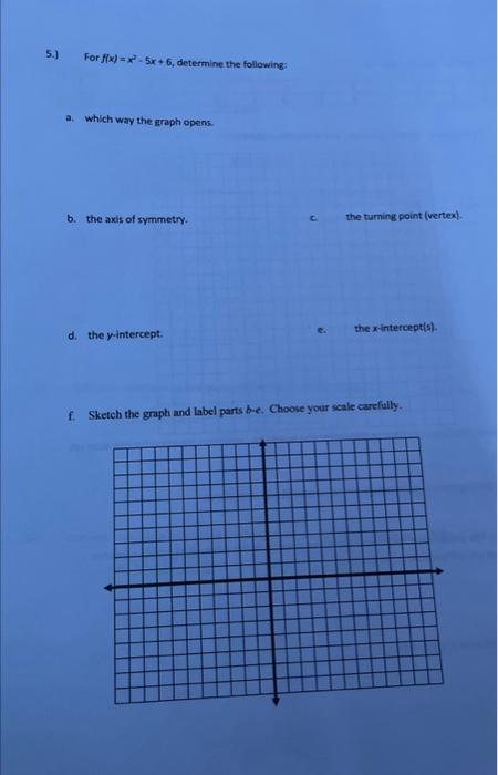Solved 5.) For f(x)=x2−5x+6, determine the following: a. | Chegg.com