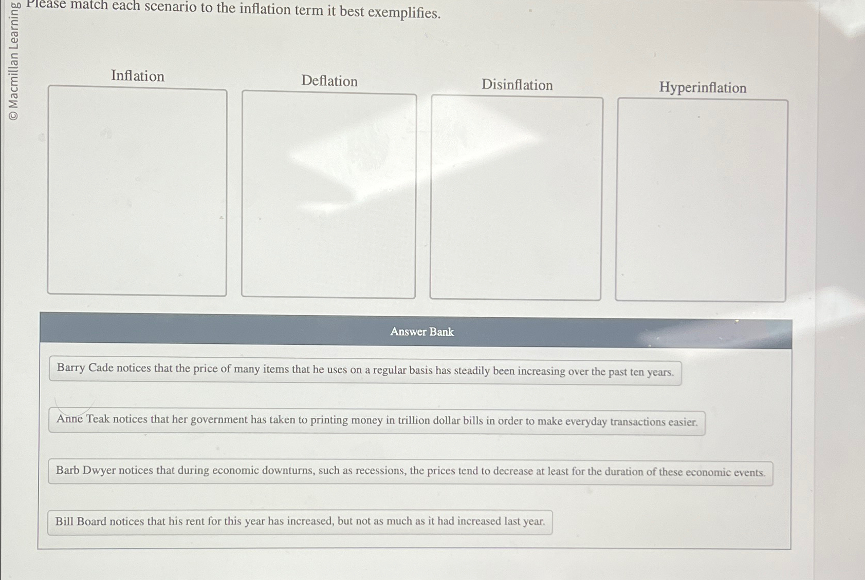 Solved wo Please match each scenario to the inflation term | Chegg.com