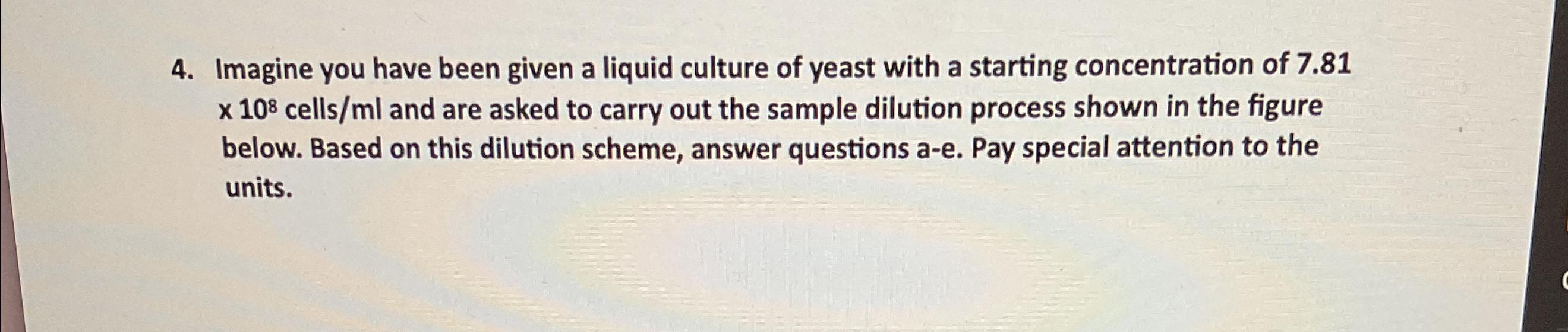 Solved Imagine you have been given a liquid culture of yeast | Chegg.com