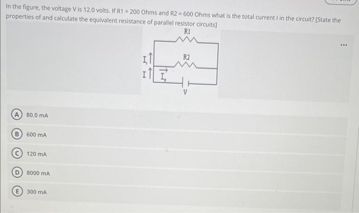 Solved In the figure, the voltage V is 12.0 volts. If R1=200 | Chegg.com