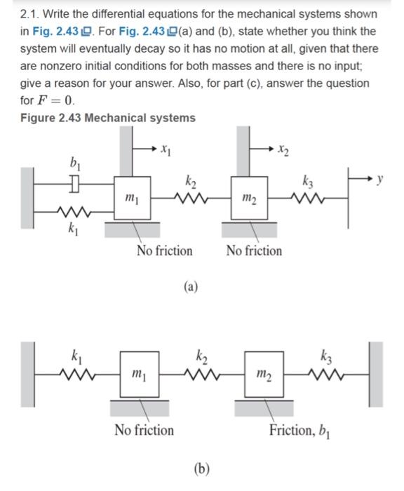 Solved 2.1. Write the differential equations for the | Chegg.com
