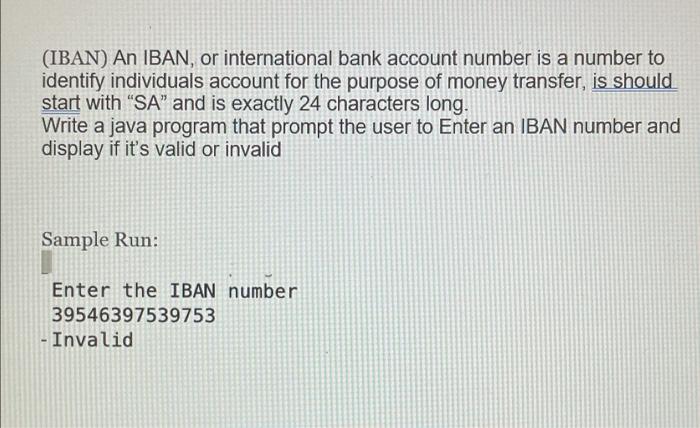 Solved (IBAN) An IBAN, or international bank account number | Chegg.com