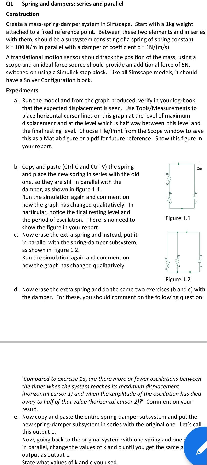 Solved Simulink / Simscape exercises The following four | Chegg.com