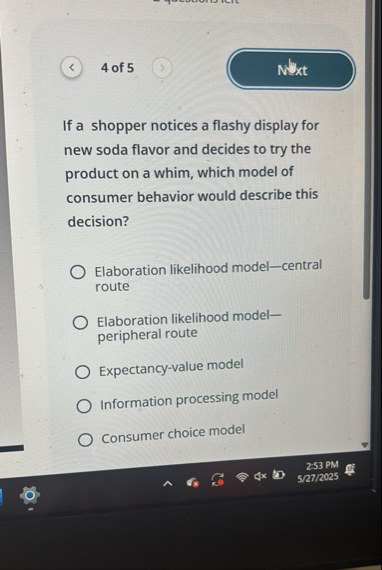 Solved 4 ﻿of 5 If a shopper notices a flashy display for | Chegg.com