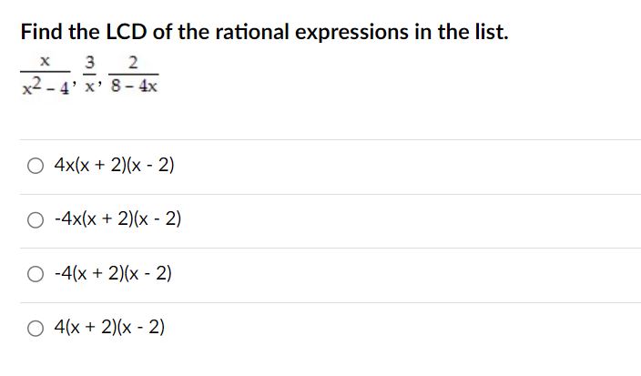 Solved Find the LCD of the rational expressions in the | Chegg.com