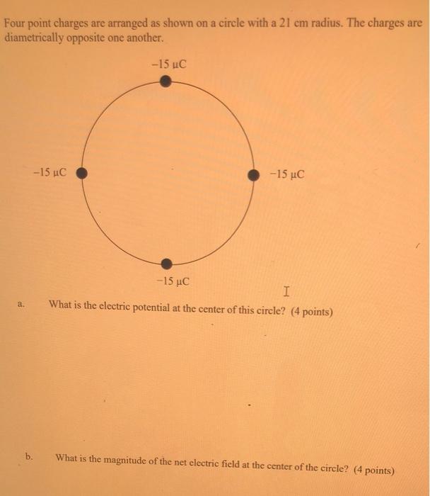 Solved Four point charges are arranged as shown on a circle | Chegg.com