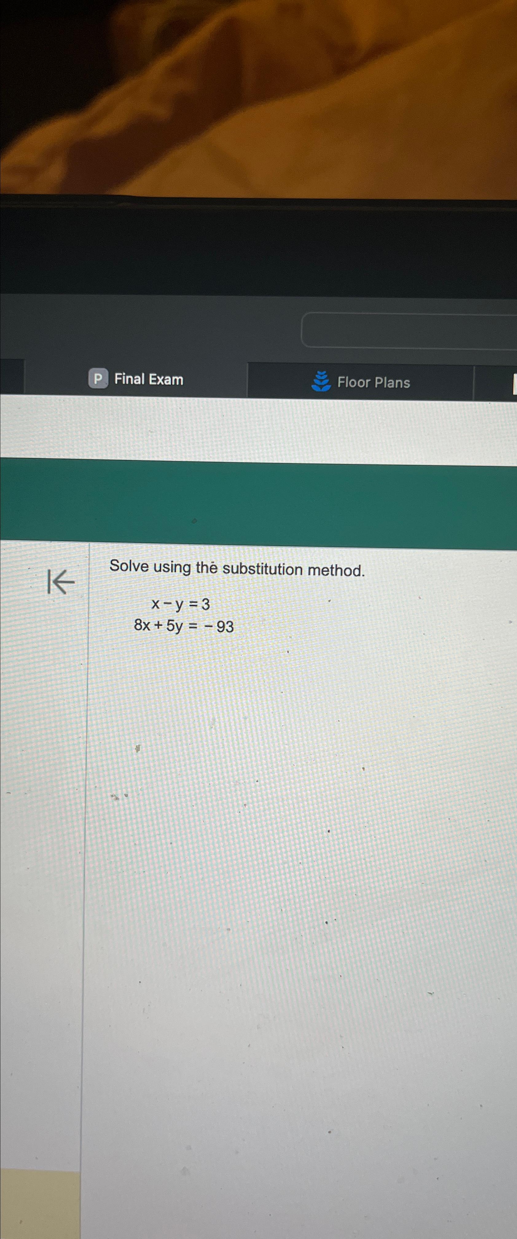Solved Solve using the substitution method.x-y=38x+5y=-93 | Chegg.com