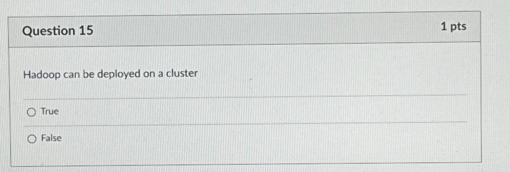 Solved Question 151 ﻿ptsHadoop can be deployed on a | Chegg.com
