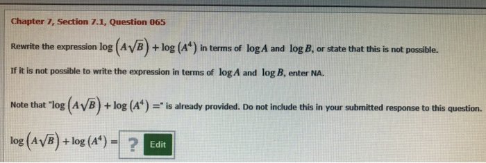 Solved Chapter 7, Section 7.1, Question 065 Rewrite the | Chegg.com