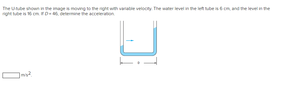 Solved The U-tube shown in the image is moving to the right | Chegg.com
