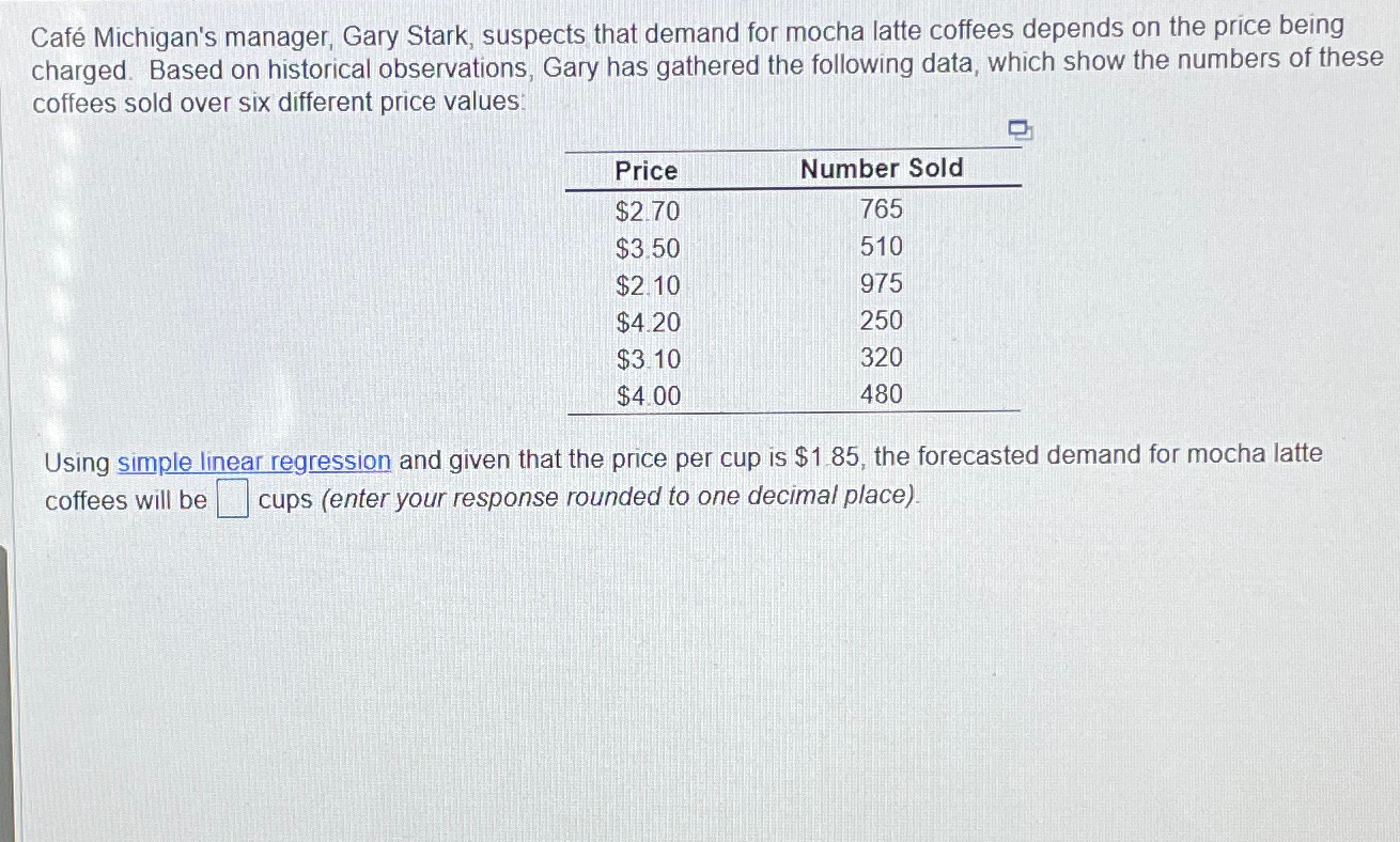 Solved Café ﻿Michigan's manager, Gary Stark, suspects that | Chegg.com