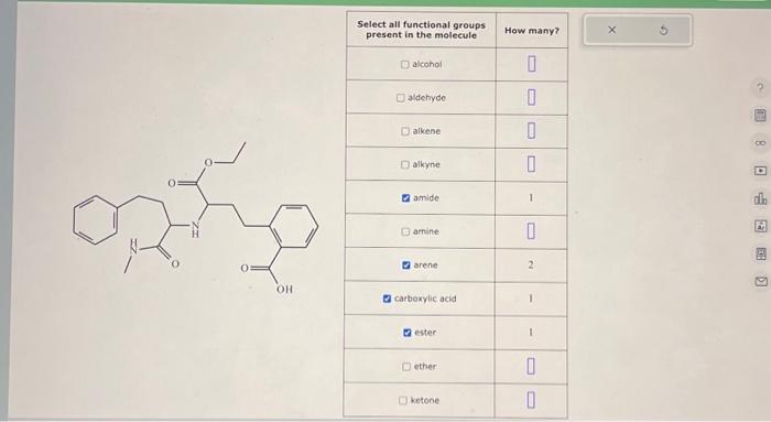 Solved Select all functional groups present in the molecule | Chegg.com