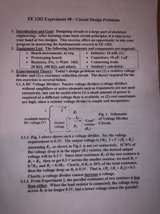 Solved EE 1202 Experiment #8 - Circuit Design Problems 1. | Chegg.com