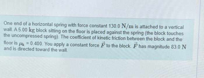 Solved One end of a horizontal spring with force constant | Chegg.com