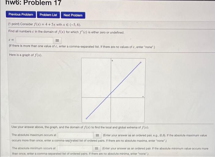 Solved 1 Point Consider F X 4 5x With X∈ −5 6 Find All