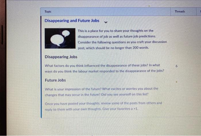 Solved Topic Threads Disappearing and Future Jobs V This is | Chegg.com