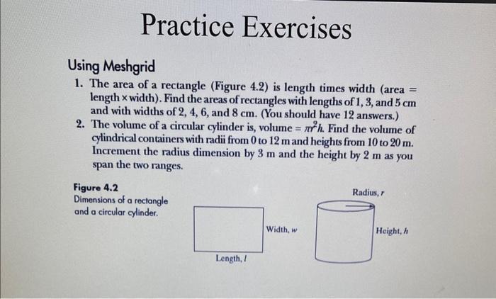 Solved Using Meshgrid 1 The Area Of A Rectangle Figure