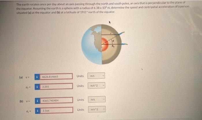 Solved The earth rotates once per day about an axis passing | Chegg.com