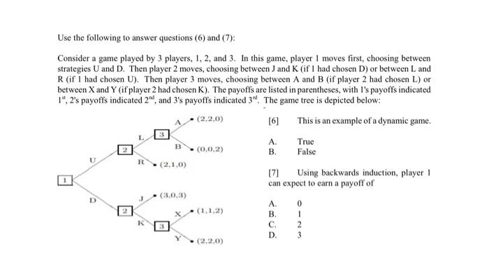 Solved Use the following to answer questions (1) - (5): | Chegg.com